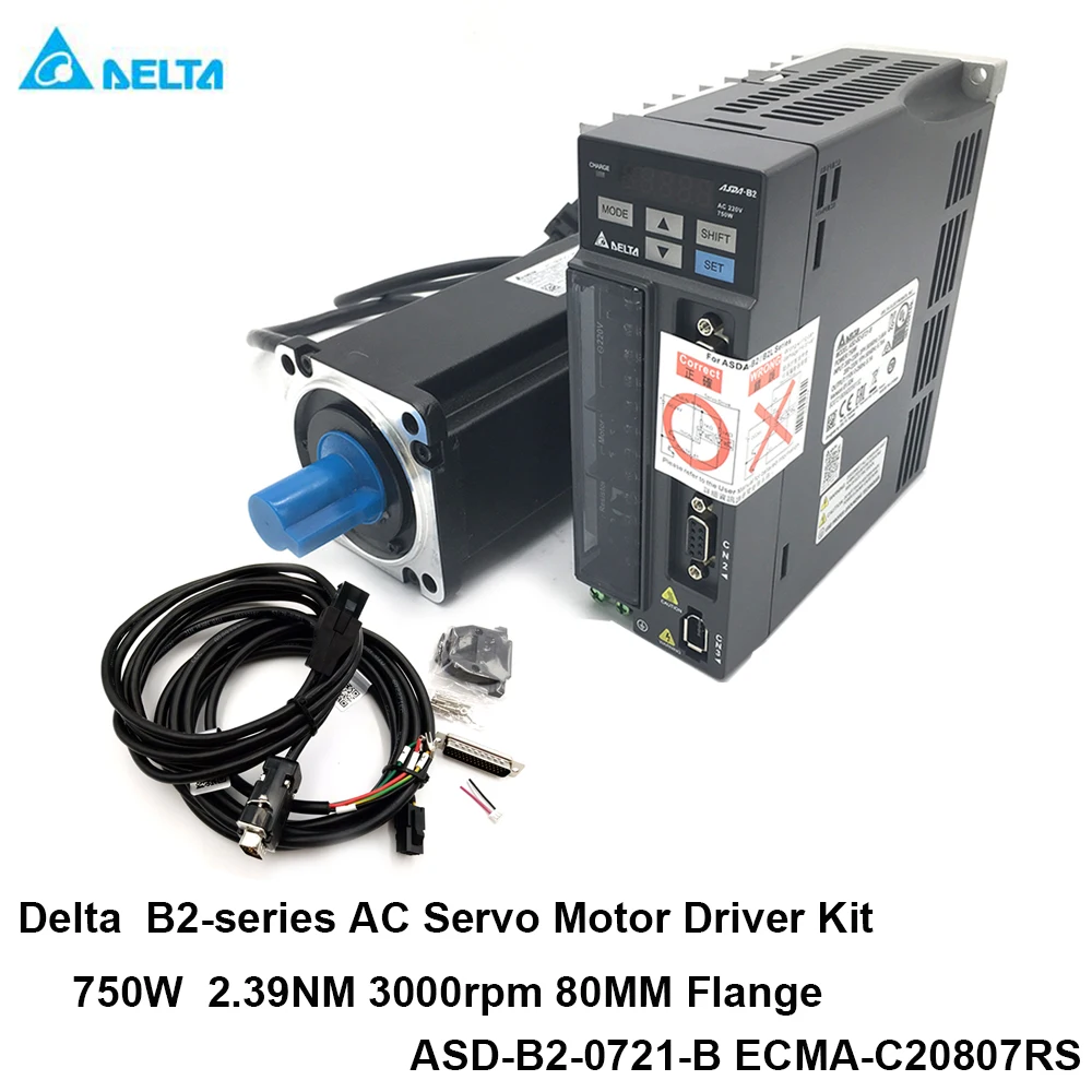 Delta Ac Servo Motor Drive Kit 750w 2.39nm 3000rpm 17bit Asd-b2-0721-b Ecma-c20807rs Nema32 80mm ...