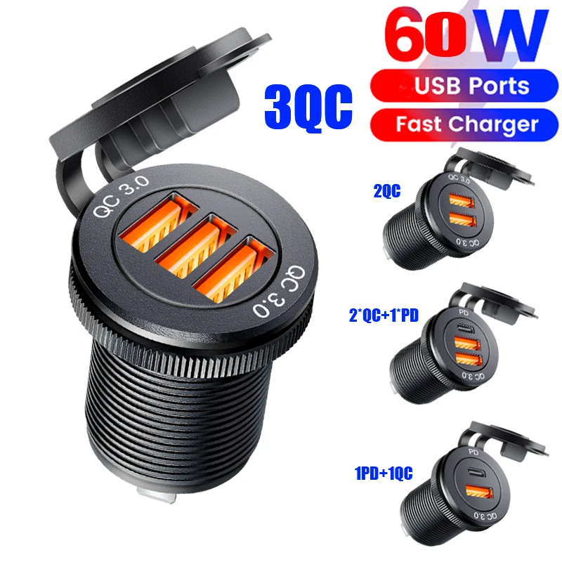 Tomada usb 12v automotiva USB Charging Port Quick Charge 3.0 USB Outlet ...