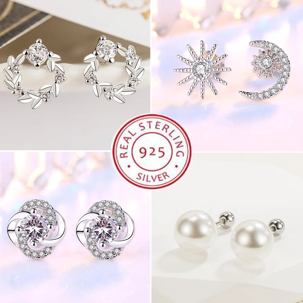 925-Sterling-Silver-Female-Luxury-Crystal-Round-Stud-Earrings-Vintage-Wedding-Jewelry-White ...