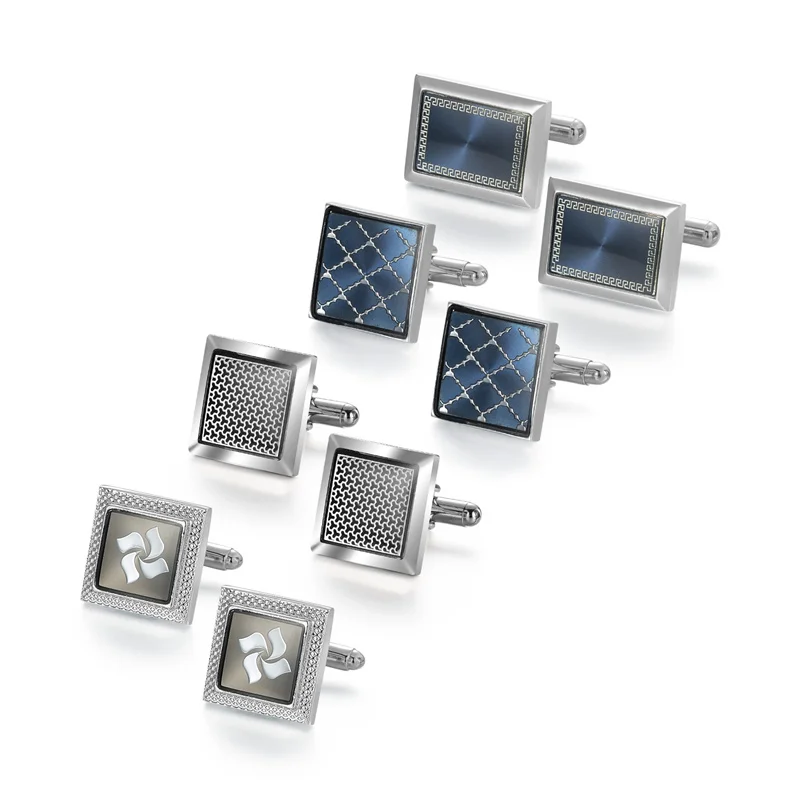 Wed-Cufflinks-For-Mens-4-Pairs-Set-Square-Man-Shirt-Cufflink-With-Box ...