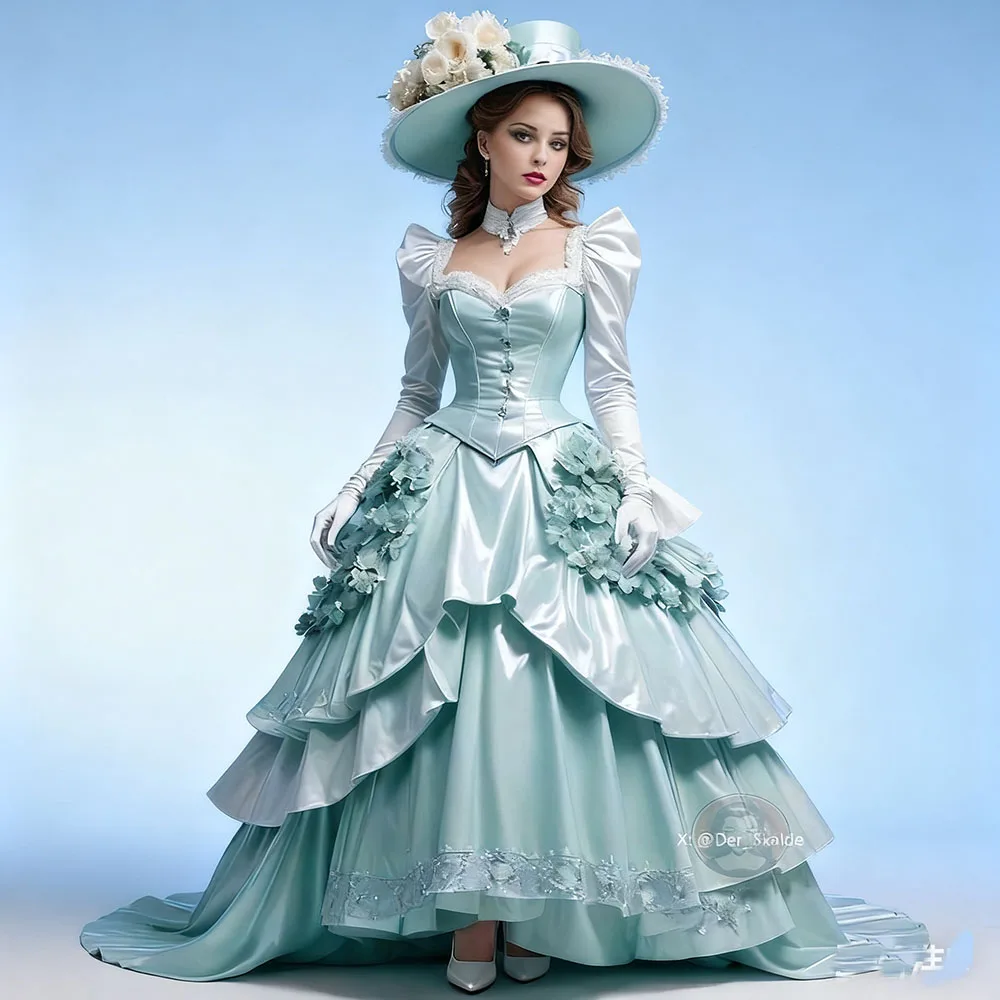 Puffy Victorian Prom Dress Vintage Gothic Corset Ruched Flowers ...