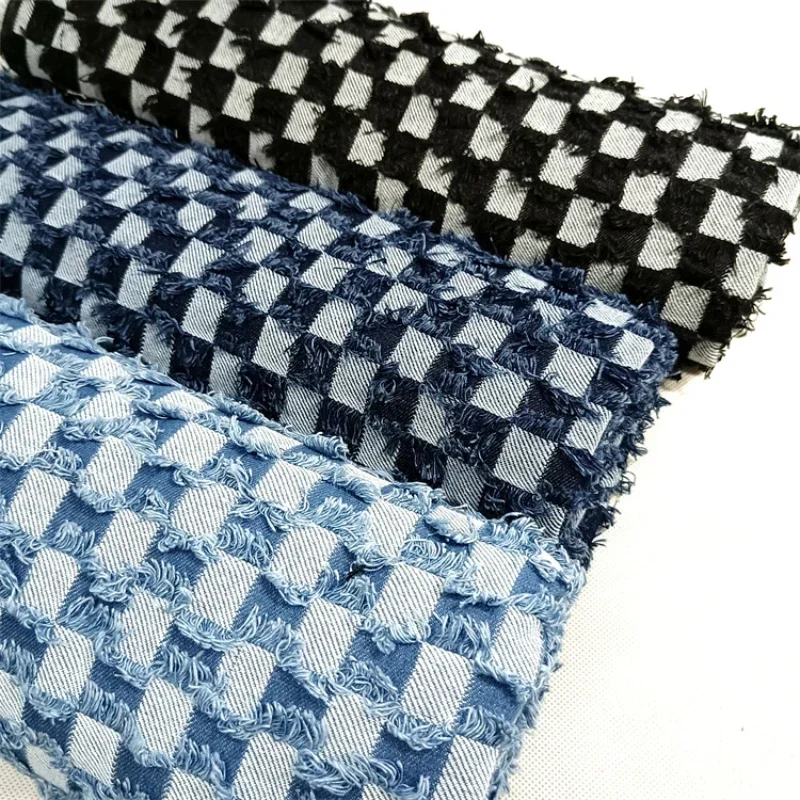 Jacquard-Denim-Fabric-Checkered-Washed-Thick-Cloth-Clothing-Design ...