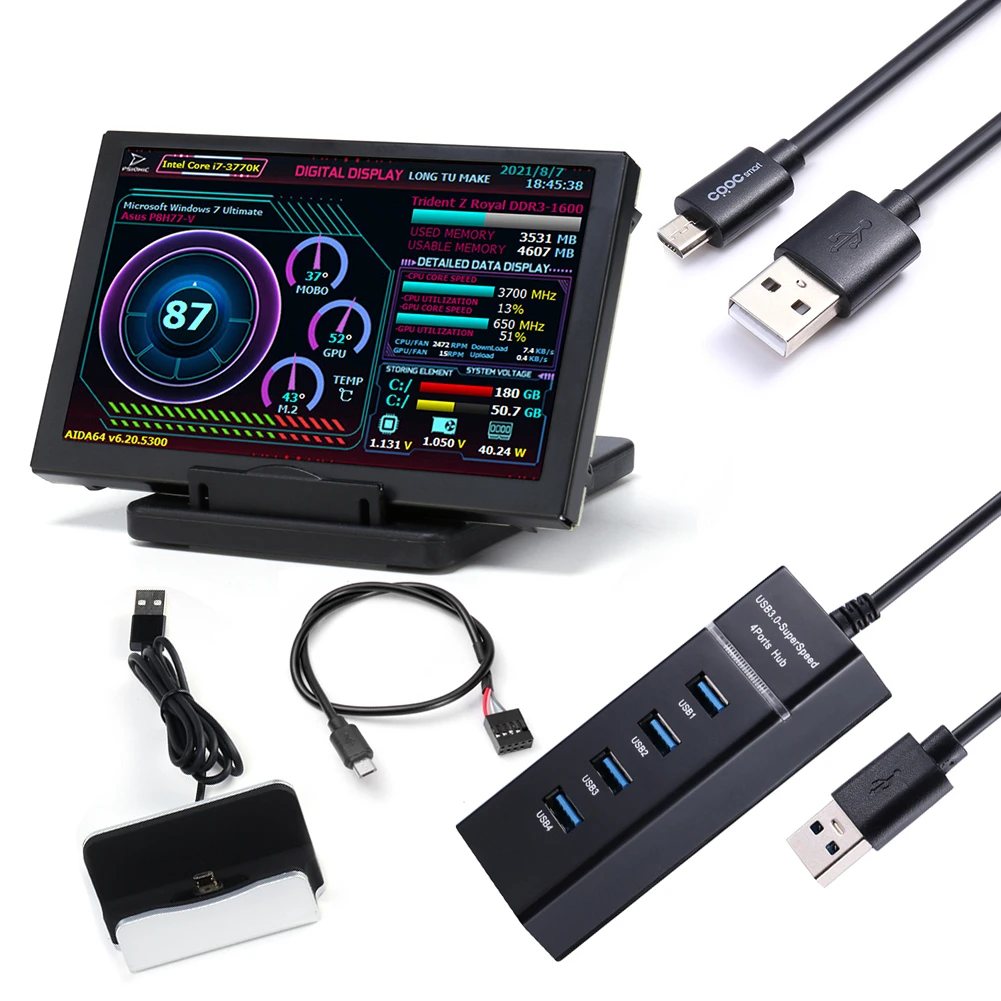 5 인치 IPS 컴퓨터 디스플레이 모니터 CPU GPU RAM HDD USB 보조 디스플레이, 온도 모니터링 자유롭게 AIDA64 미니 ITX 케이스| | - AliExpress