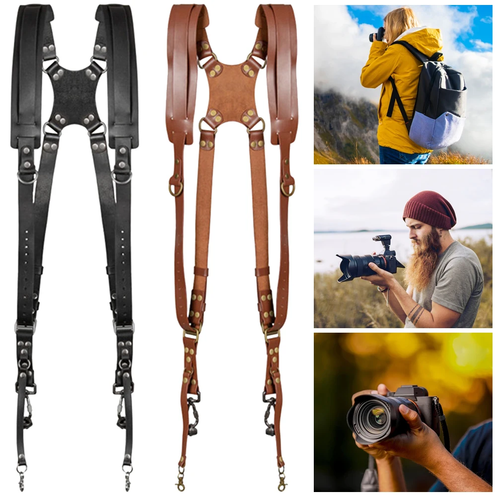 Double-Shoulder-Camera-Strap-Adjustable-Leather-Camera-Shoulder-Belt ...
