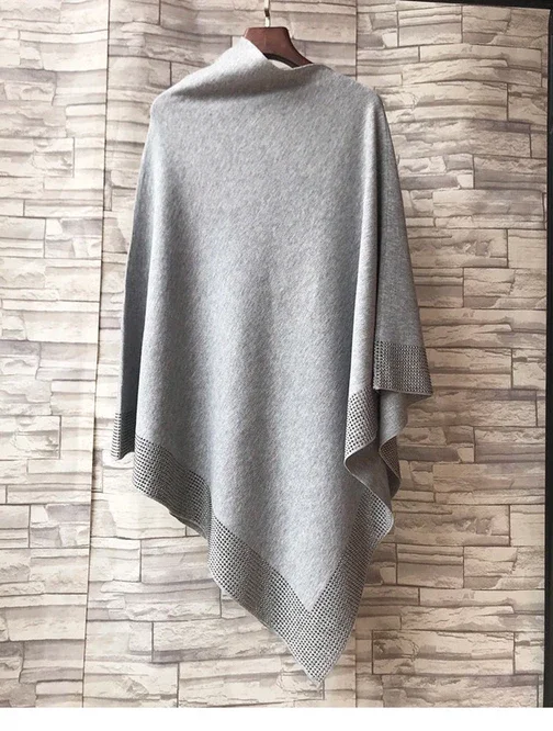 New Autumn Fashion Winter Diamonds Knit Shawl Cloak Loose Plus Size ...