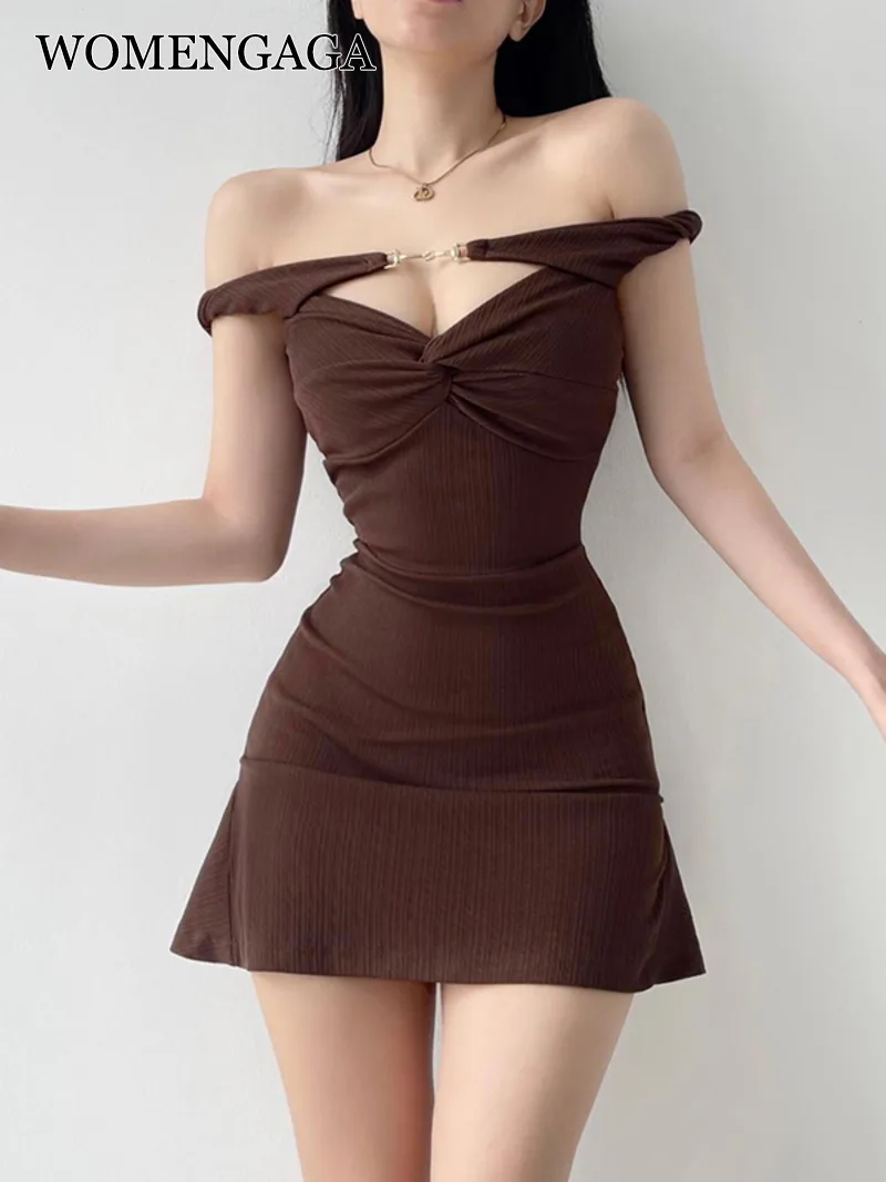 WOMENGAGA Bow V-neck Slim High Waist Slim Mini Dress Elegant Spicy Girl Sexy Hot Sexy Korean ...