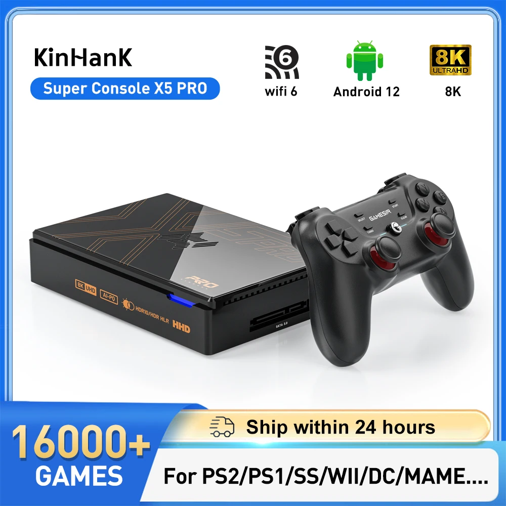 Kinhank Super Console X5 PRO Retro Video Game Consoles Plug and Play 4T with 16000 Games for PS2 ...