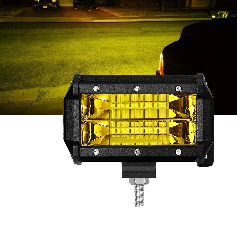 1pc-5inch-72W-Yellow-LED-Light-Bar-Offroad-3000K-12V-24V-Amber-LED-Work ...
