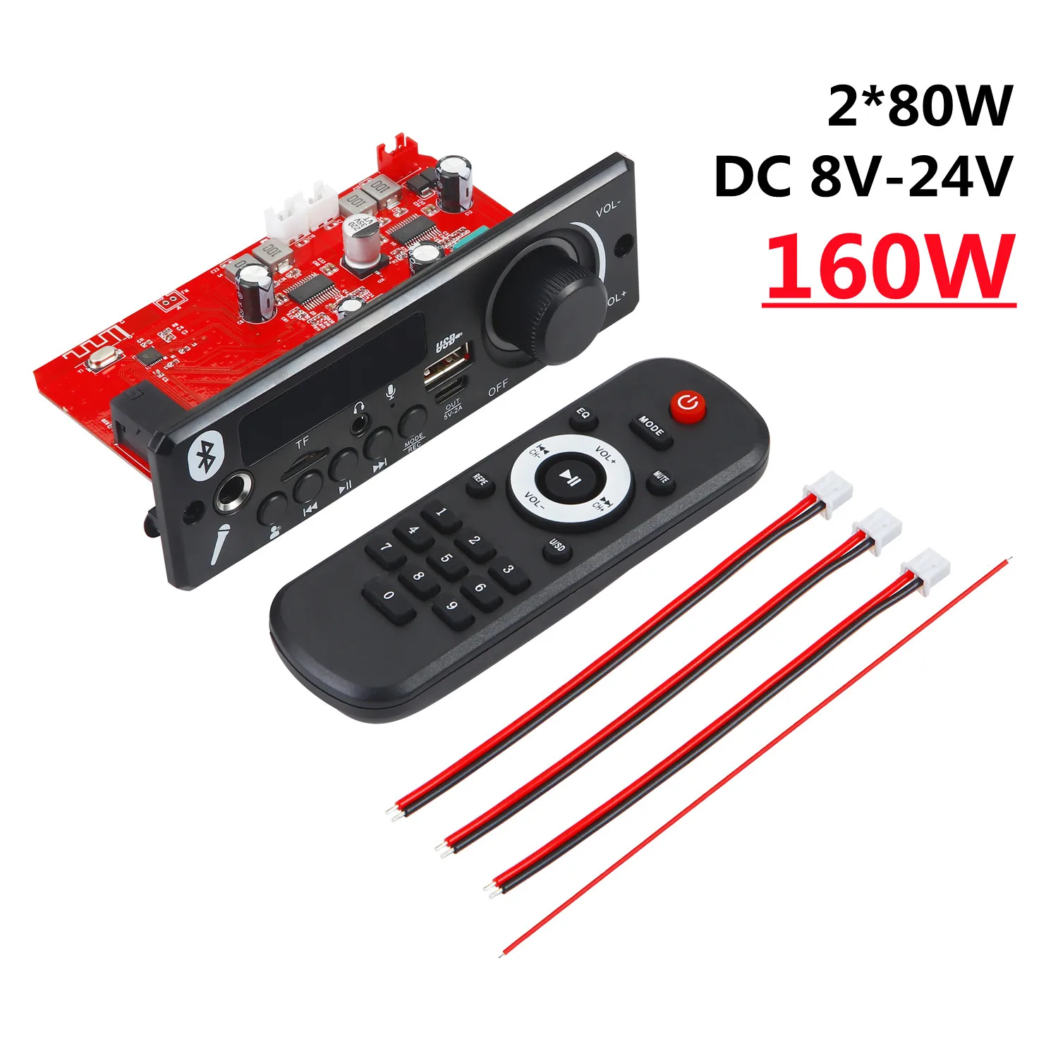 2-80W-Amplifier-Bluetooth-MP3-Decoder-Board-12V-DIY-MP3-Player-Car-FM ...