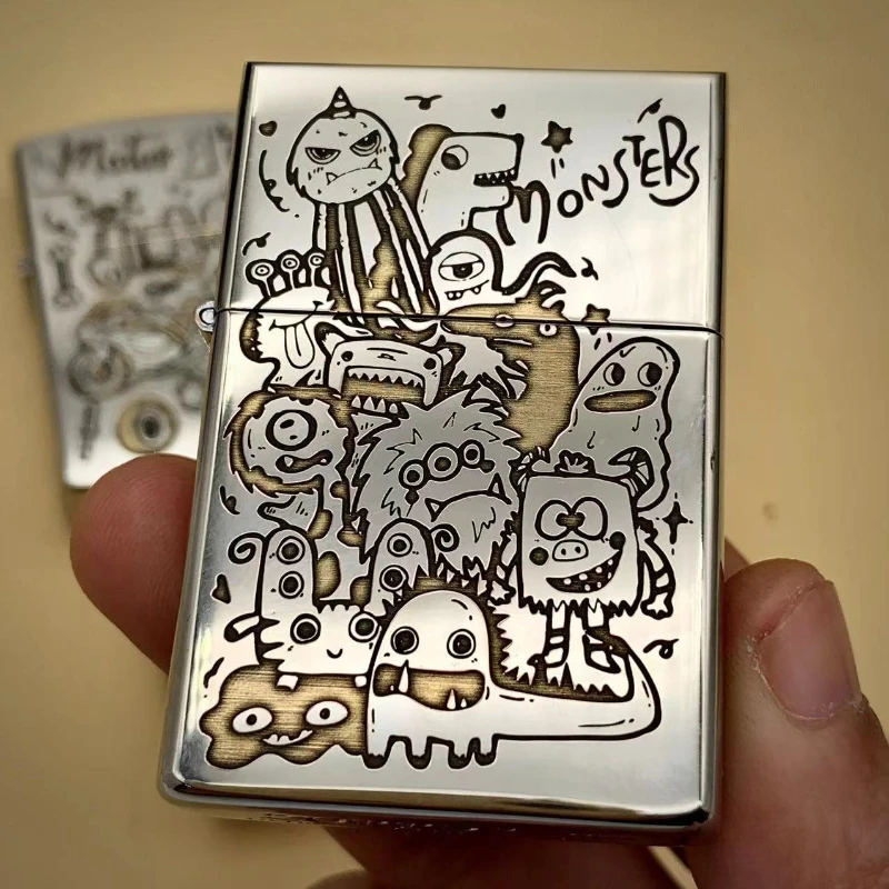 ZORRO 902 Bright Chrome Monster Carving Fuel Lighter, Creative Graffiti ...