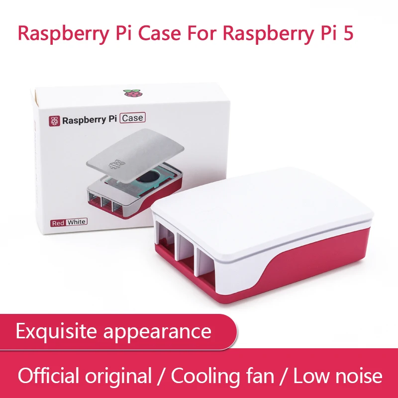 Official-Original-Raspberry-Pi-5-Case-Red-White-ABS-Shell-with-Temperature-Controlled-Fan ...