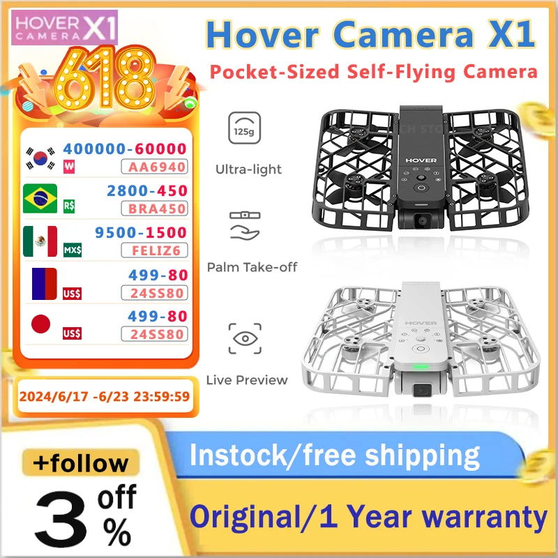 Hover Camera X1 HOVERAir X1 Ultra-Light Foldable Portable Unlock Advanced Shots Drones ...