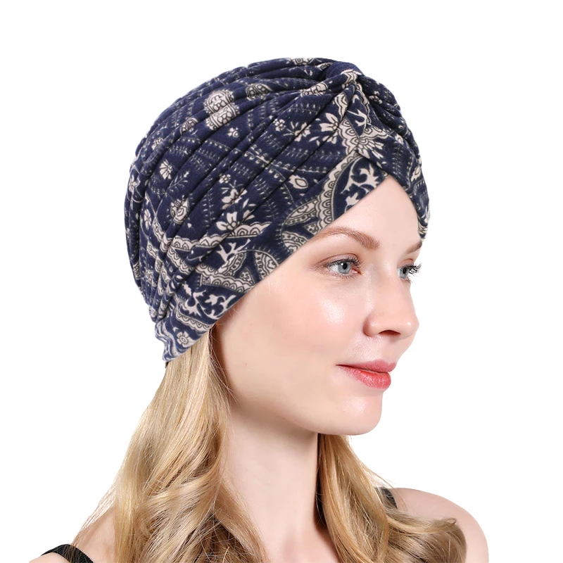 Knotted-Ruffle-Turban-Ladies-Soft-Cotton-Headscarf-Casual-Printed ...