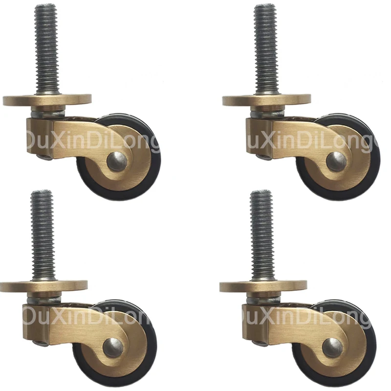 4PCS-1Inch-Brass-Swivel-Casters-Thread-Rod-Wheels-w-Black-Rubber-Coated ...