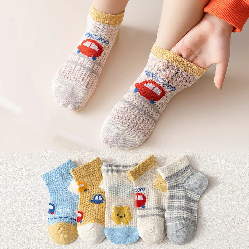 5 Pairs/Lot Children Socks Boy Girl Cotton Fashion Breathable Mesh ...