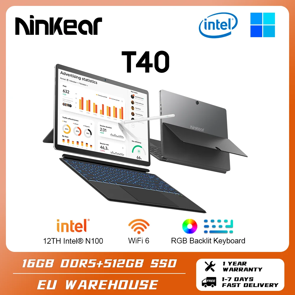 Ninkear Laptop T40 14-inch IPS Full HD Touch Screen Intel, 04/20/2024