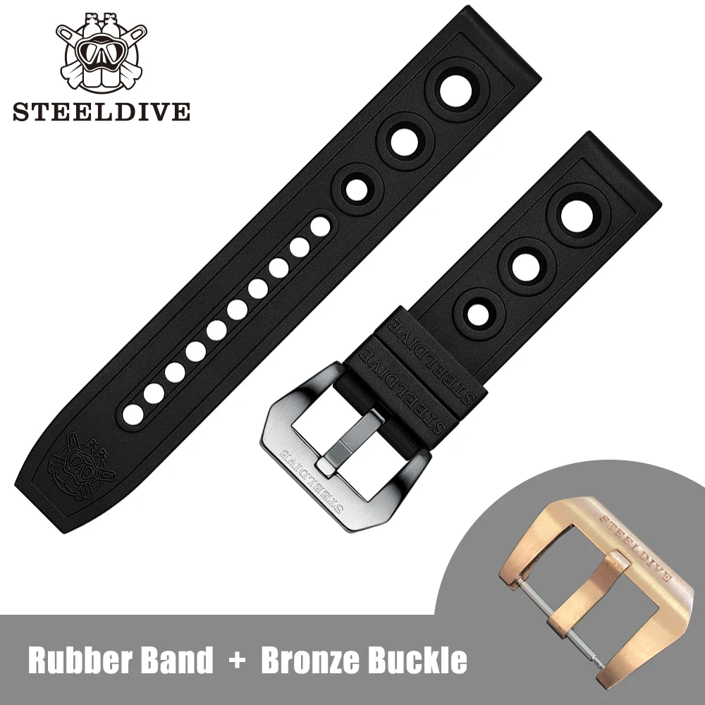 STEELDIVE Watch Strap 20mm 22mm Bronze Buckle Rubber Strap Premium Soft ...