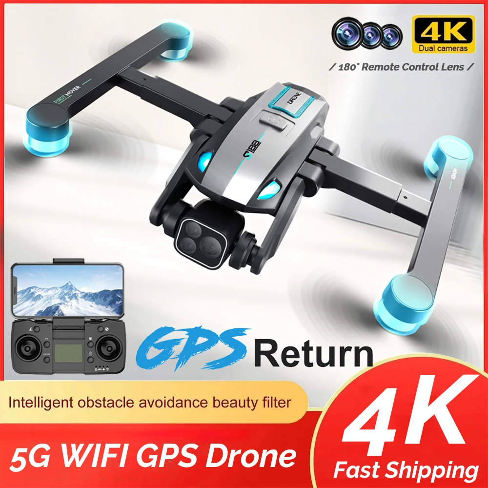 S188 GPS Drone Profesional 4K HD Triple Camera Intelligent Obstacle Avoidance Brushless Foldable rc Quadcopter FPV Dron Toys AliExpress