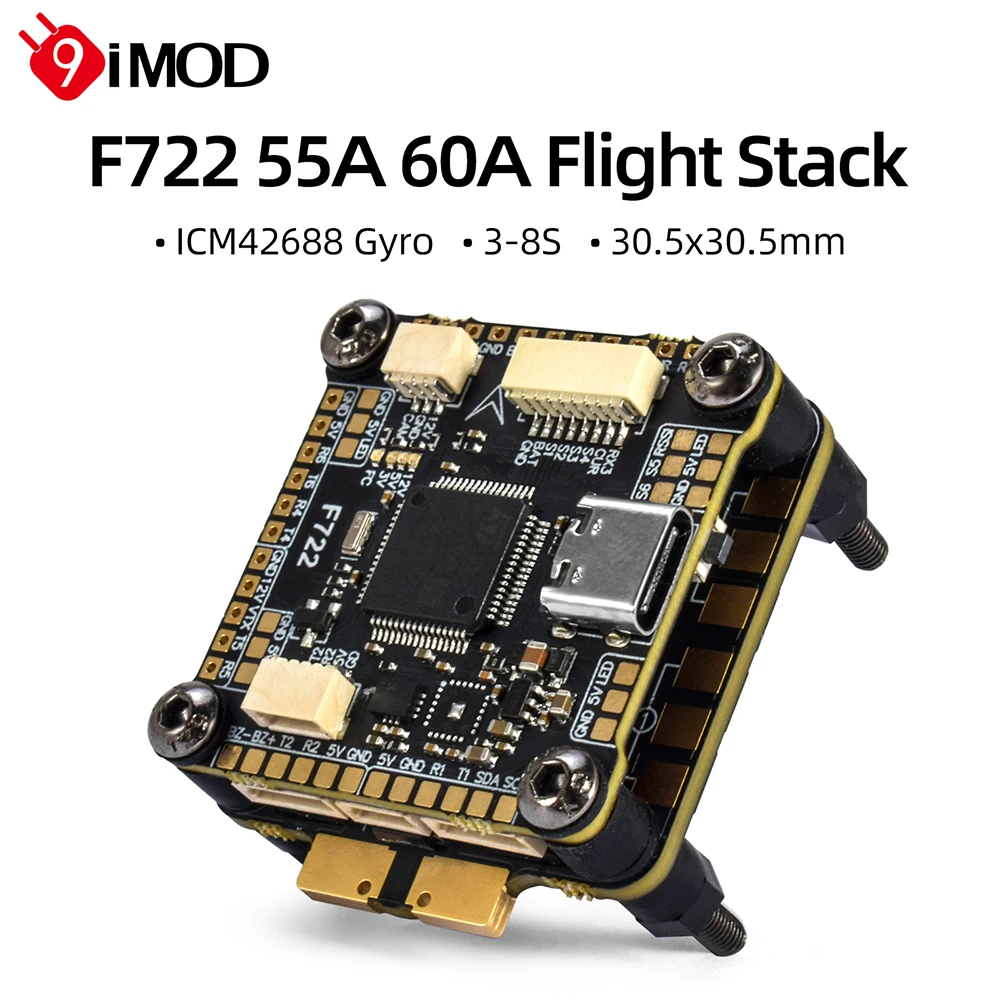 9IMOD F722 Flight Stack F722 Flight Control 55A/60A ESC 3-6S Lipo 30 ...