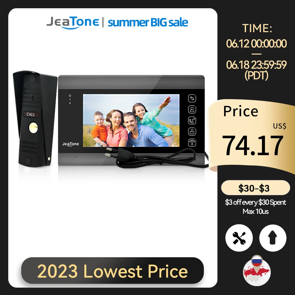 Jeatone Home Wired Video Intercom System, câmera campainha, registro de ...