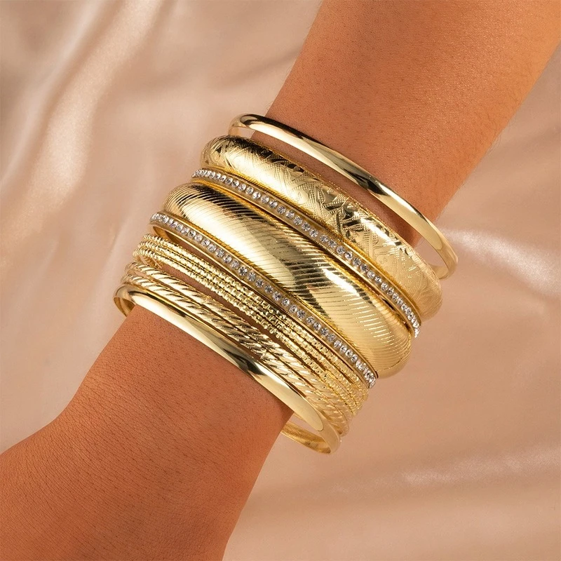 Luxury Gold Color Bangle Bracelet Set Bohemian Multi layer Geometric ...