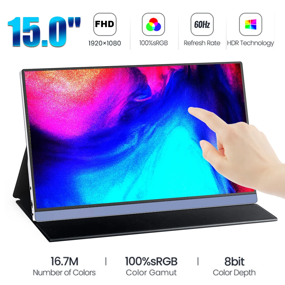 FHD 15 Inch 1080P Touchscreen Portable Gaming Monitor HDR IPS HDMI USB ...
