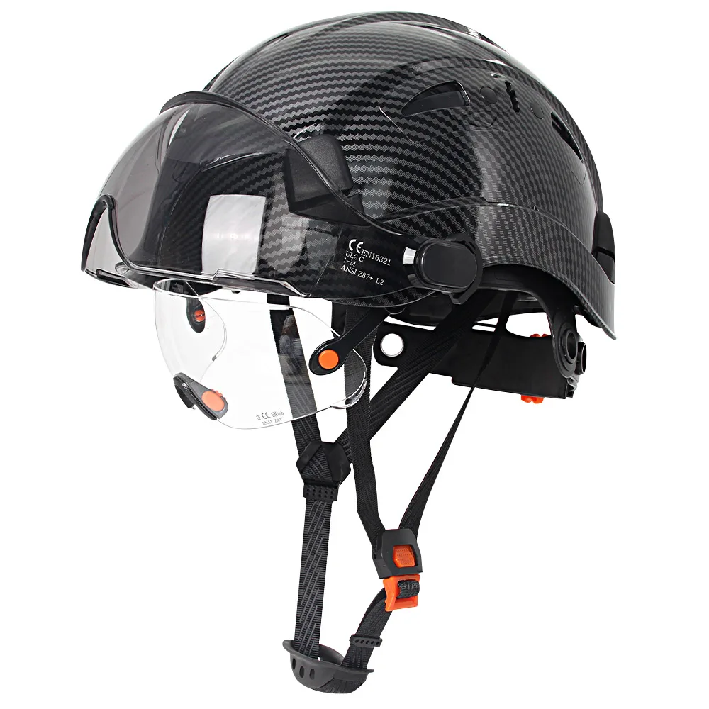 Carbon-Fiber-Pattern-Safety-Helmet-with-With-Visor-and-Built-in-Goggles ...
