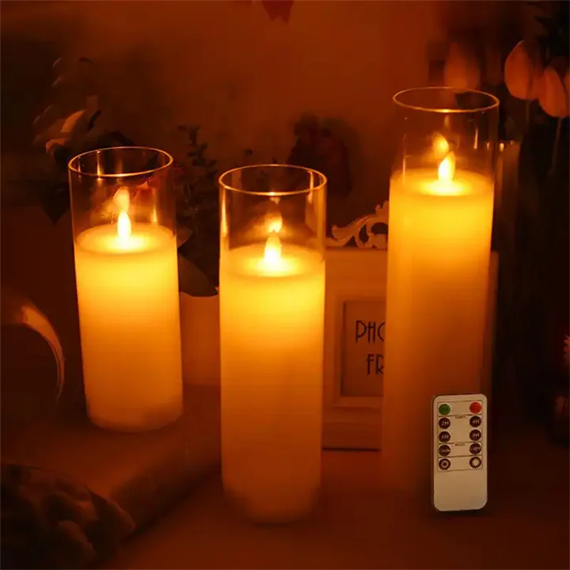 glass-led-battery-candle-Flameless-20-25-30cm-Pillar-tall-Led-Candle ...