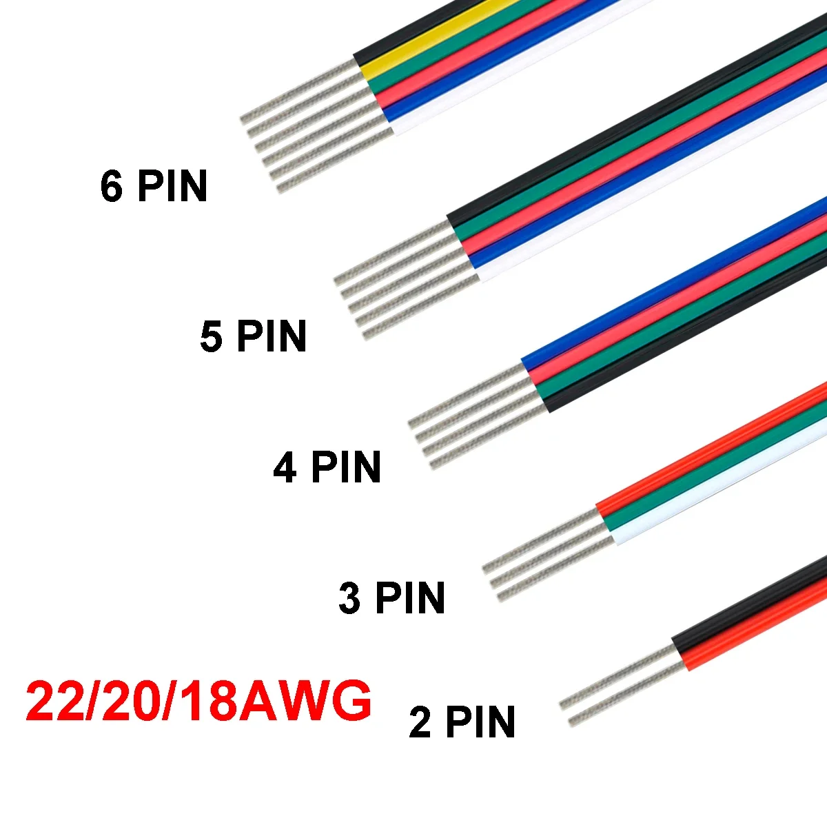 2-3-4-5-6pin-LED-Strip-Extension-Cable-22-20-18AWG-LED-Cable-Electrical ...