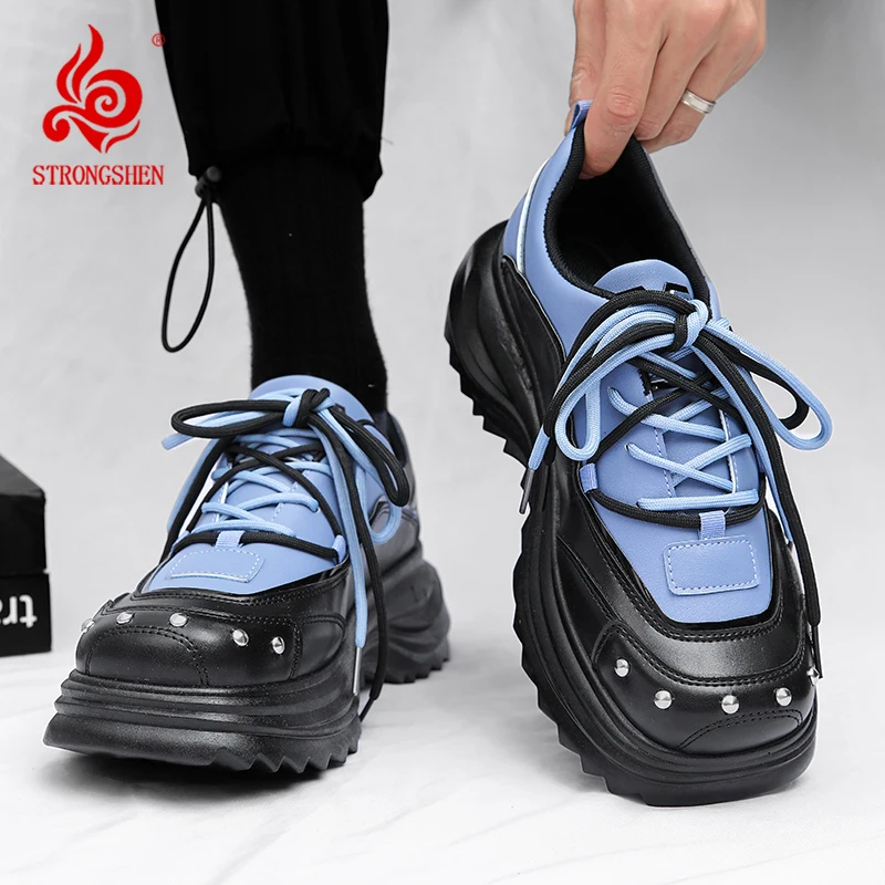 STRONGSHEN-Men-Leather-Shoes-New-British-Style-Chunky-Platform-Retro ...