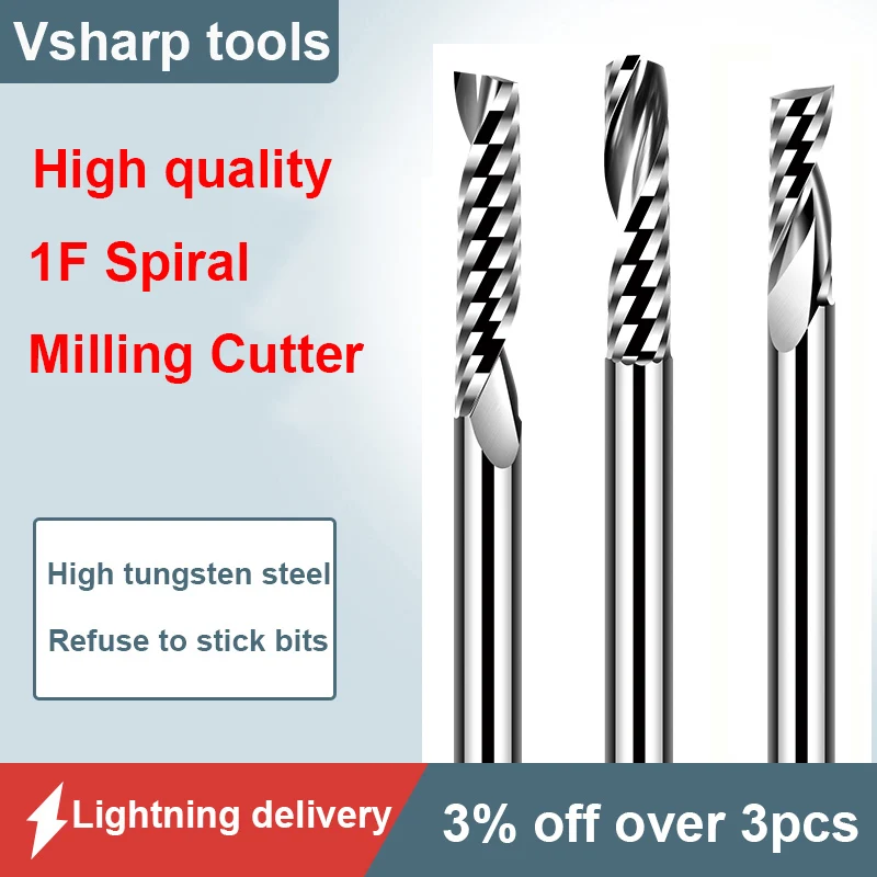 1 Flute Spiral Milling Cutter Tungsten Carbide Engraving Router Bits ...