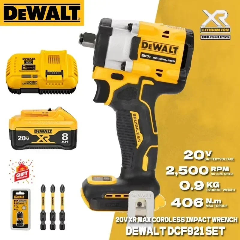 DEWALT DCF921 컴팩트 임팩트 렌치 20V 브러시리스 1/2" 리튬 배터리 충전기 세트가 포함된 무선 렌치 전동 공구 ...