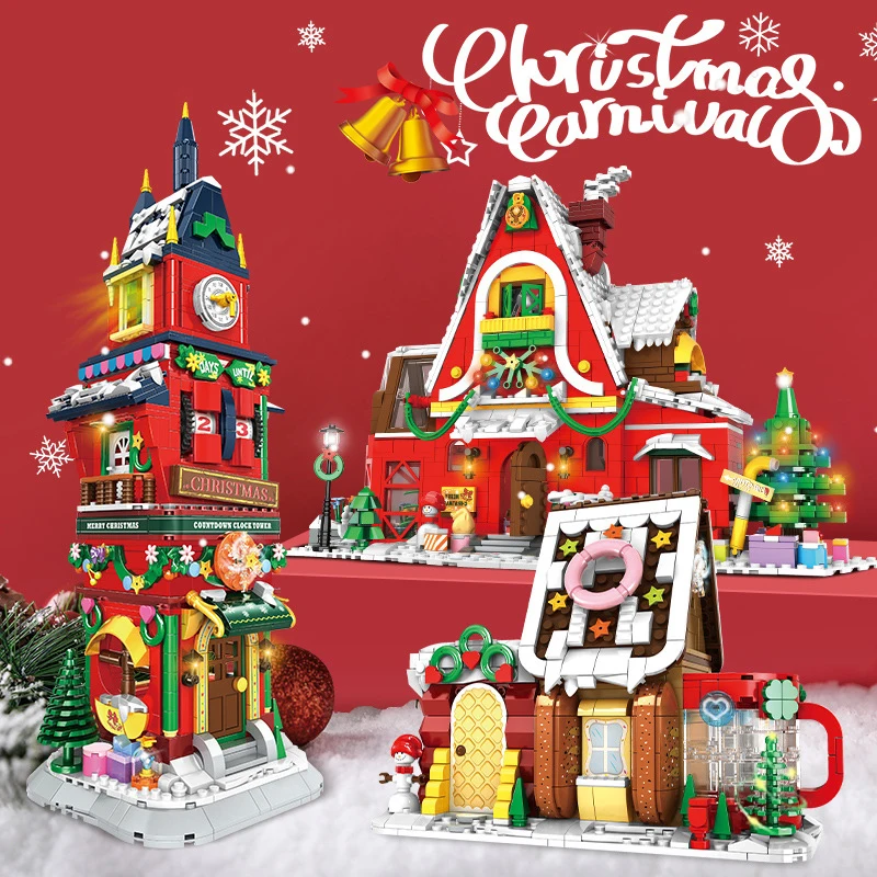 2022 Christmas House Building Blocks Castle DIY Xmas Model Brick Kids ...