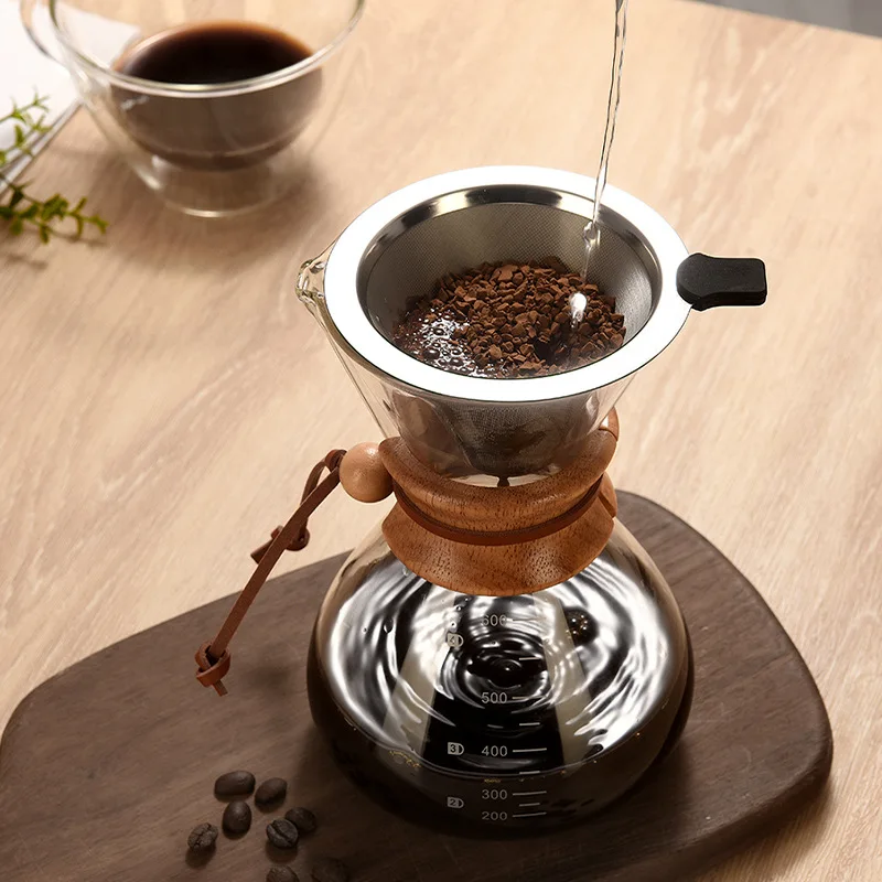 Hand Brew Coffee Pot with Stainless Steel Filter, Borosilicate Glass ...