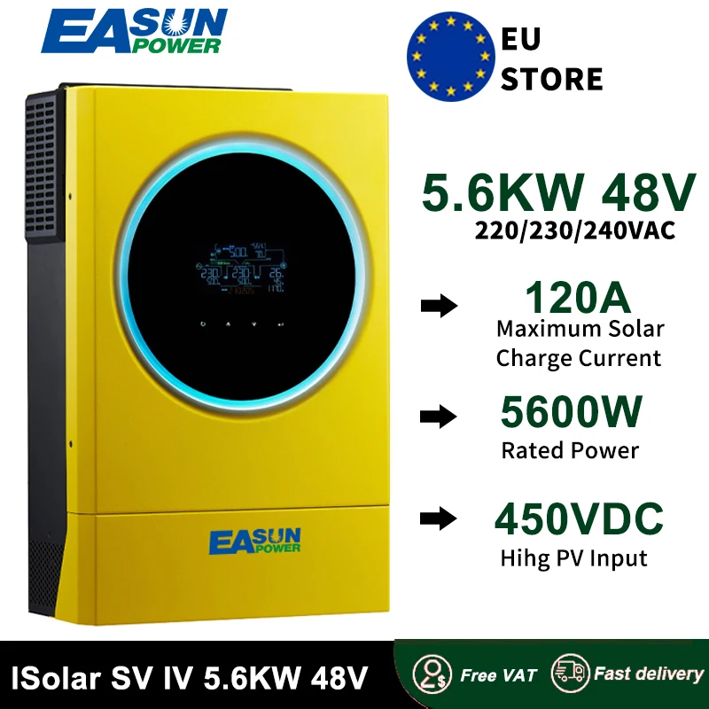 EASUN POWER-Onduleur solaire hybride, 5,6 KW, 230V AC, MPPT, 120A, chargeur solaire, longue ...