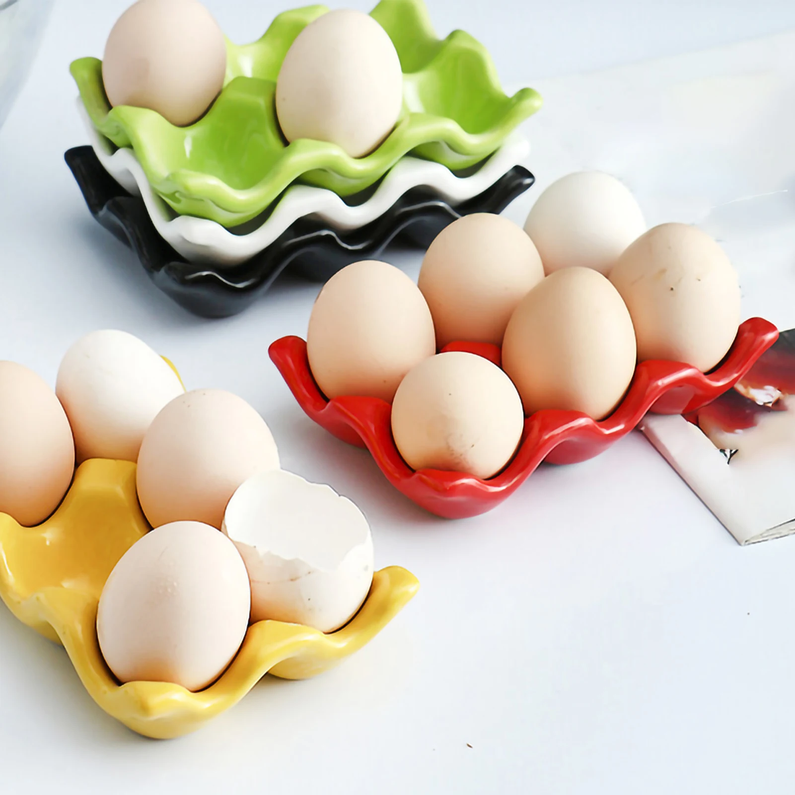 Ceramic-Egg-Storage-Tray-Solid-Color-Six-Grid-Egg-Grid-Household ...