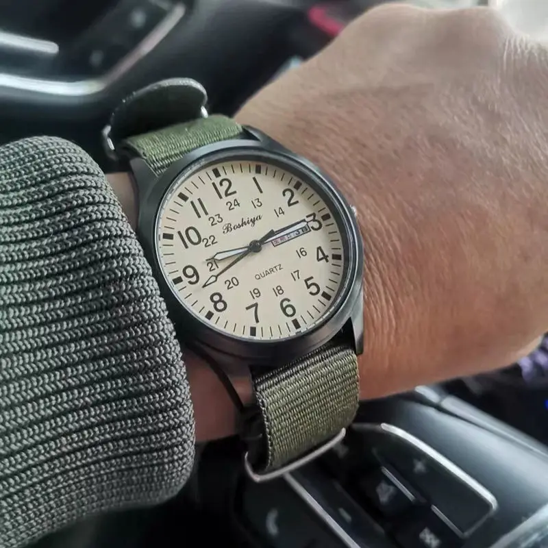 Military-wind-nylon-watch-canvas-fashion-watch-Army-green-non ...