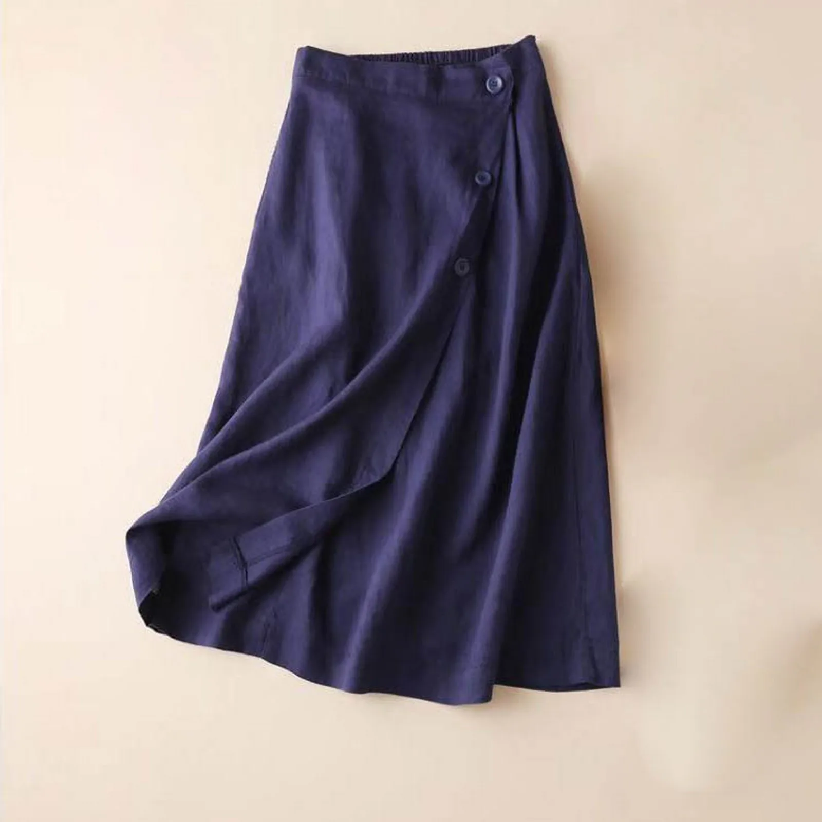 Button-Cotton-Linen-Long-Maxi-Skirts-For-Women-2024-Summer-Elastic-High ...