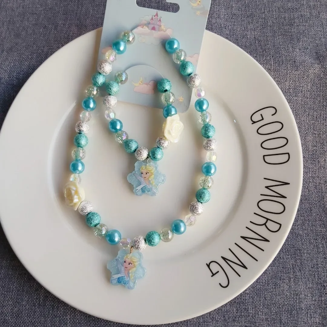 Disney-Princess-Cute-Mermaid-frozen-Elsa-Princess-Necklace-Bracelet-Set ...