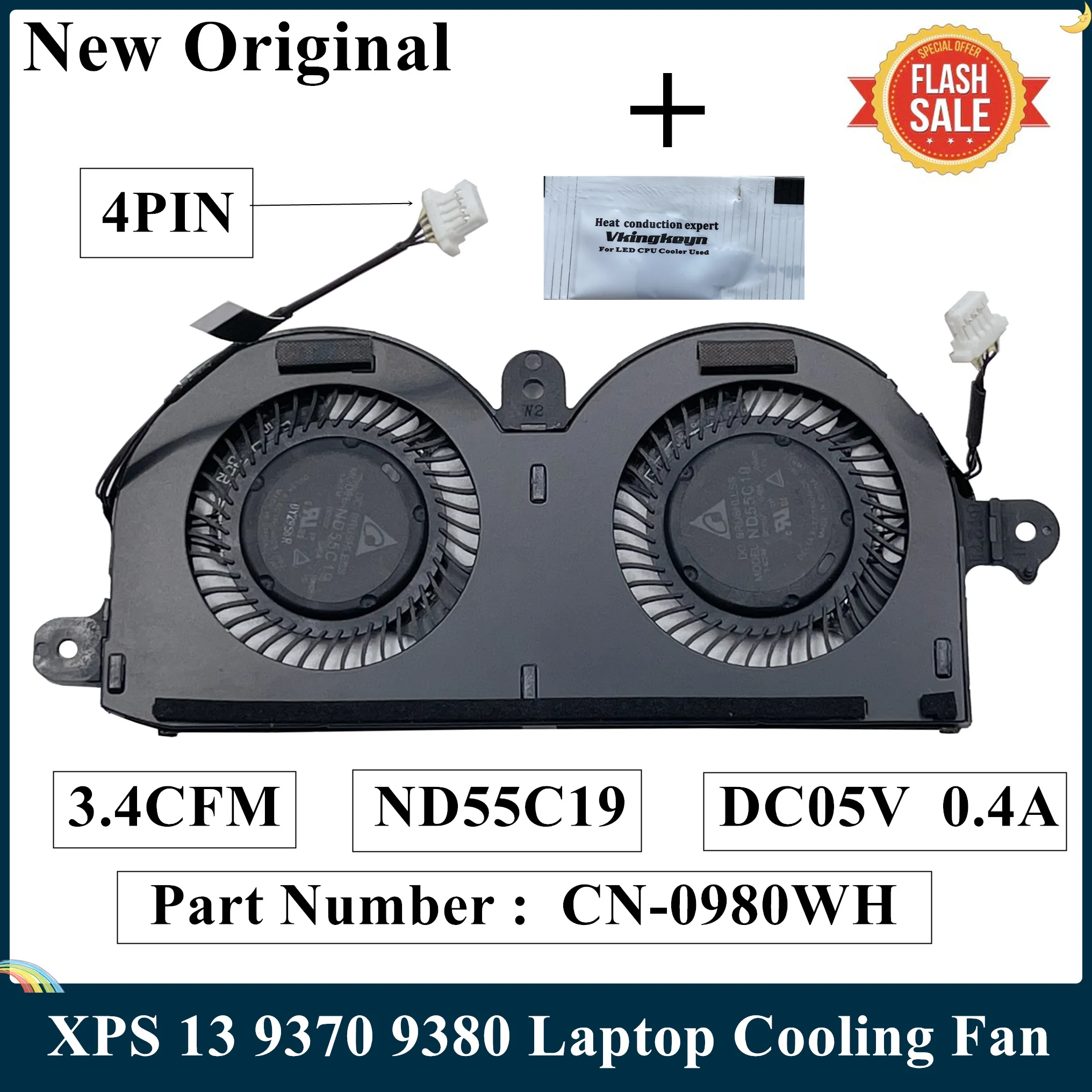 LSC New Original For Dell XPS 13 9370 9380 Laptop CPU Cooling Fan 3 ...