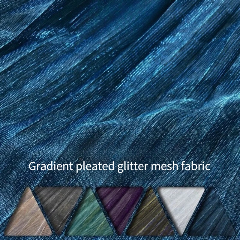 Gradient Pleated Glitter Mesh Fabric Per Meter for Clothes Costumes ...