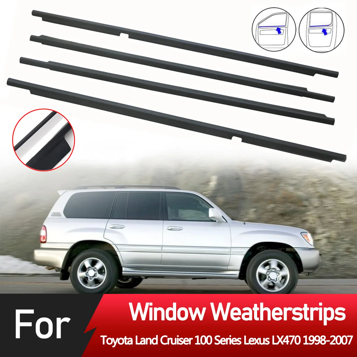 4PCS-Outer-Windows-Rubber-Weatherstrip-Door-Seal-Belt-Moulding-Trim-For ...