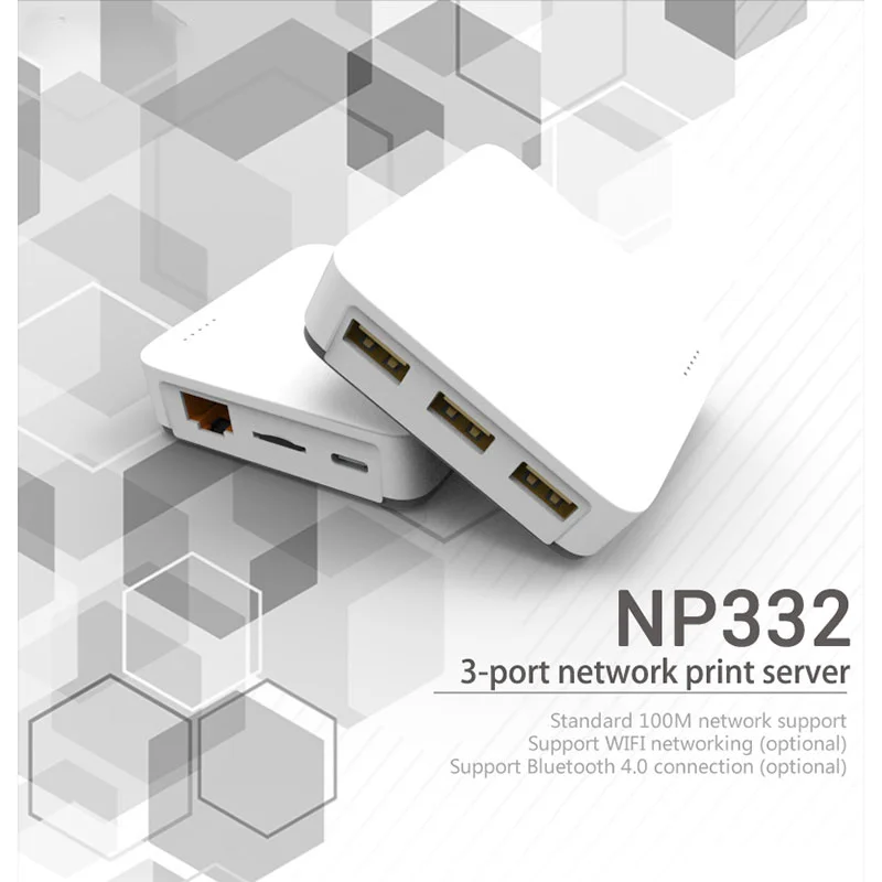 3 USB Ports Network RJ45 Print Server for Multiple USB Printers Adapter ...