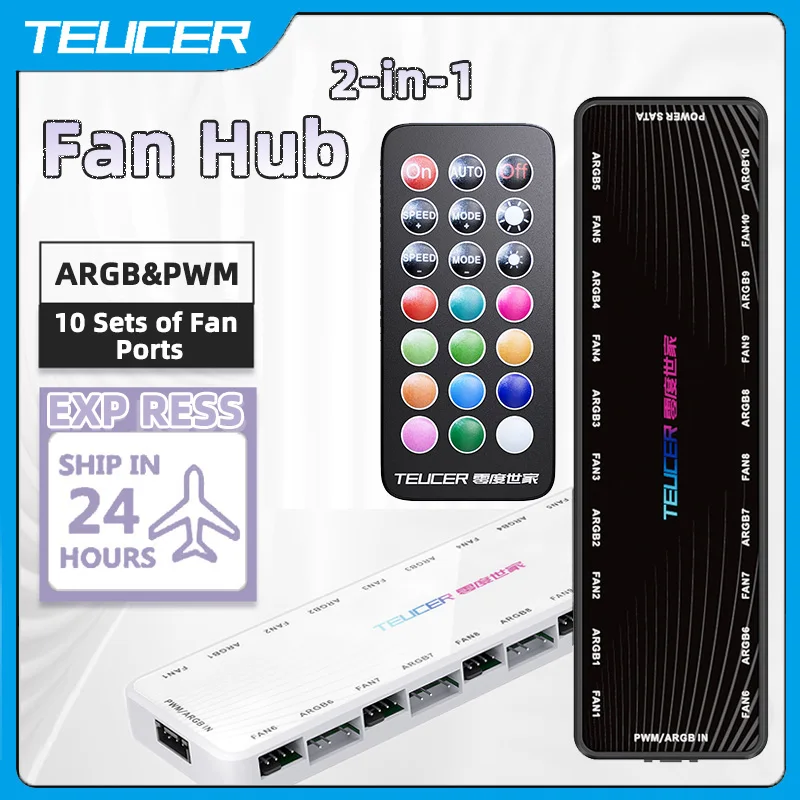 TEUCER-ARGB-Controller-1-To-10-4pin-PWM-Cooling-Fan-Hub-Sata-Powered ...