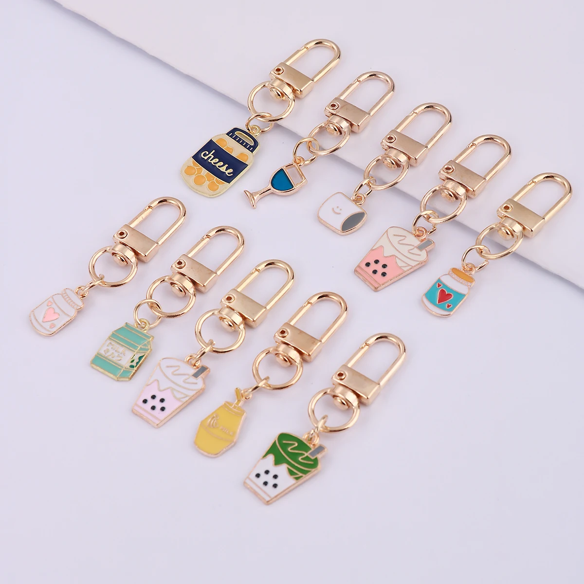 10Pcs Cute Alloy Milk Tea Drink Keychain Fashion Metal Key Ring ...