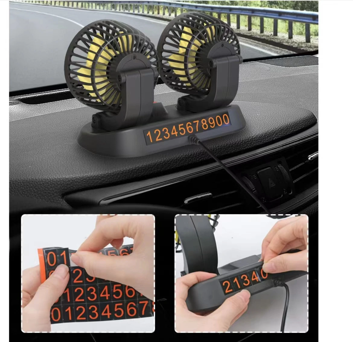 Portable-Dual-Head-Car-Fan-360-Degree-Rotation-Car-Auto-Air-Cooling-Fan ...