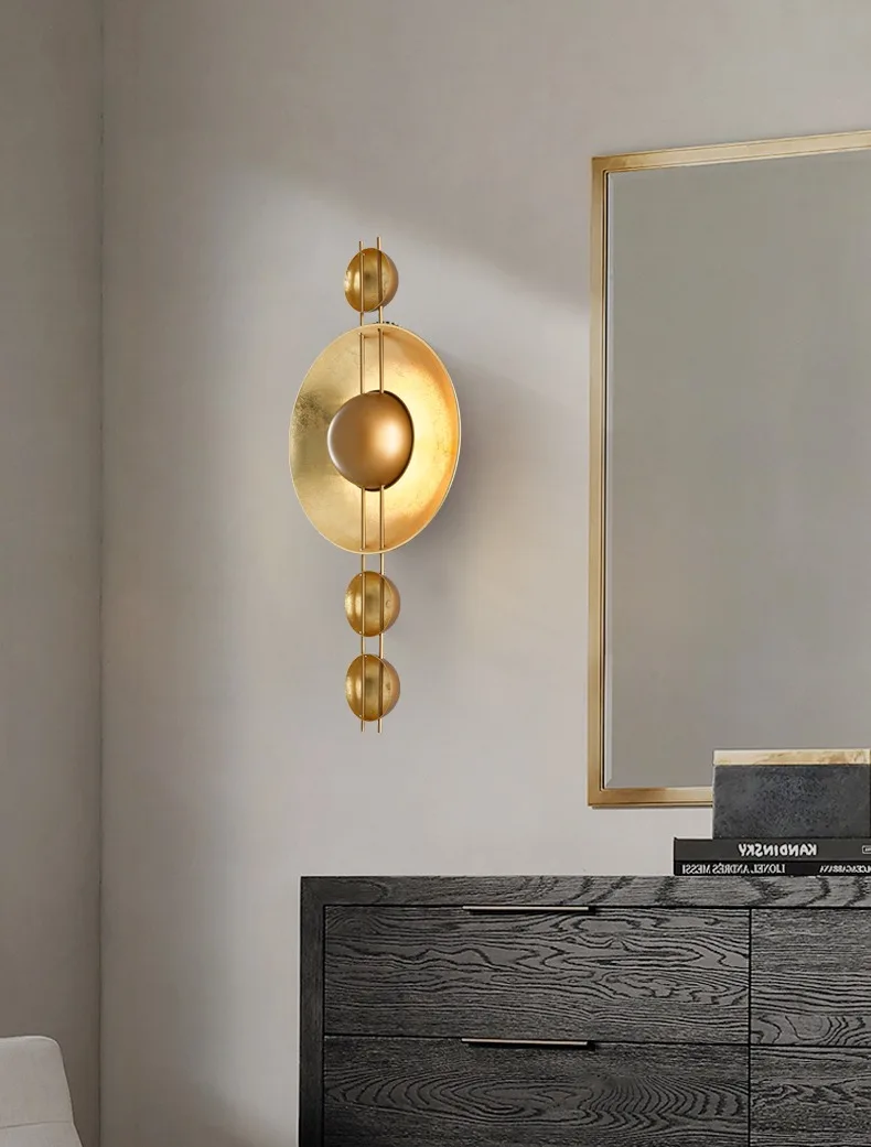 Corridor-retro-wall-lamp-hotel-villa-bedside-circular-gold-foil-banquet ...