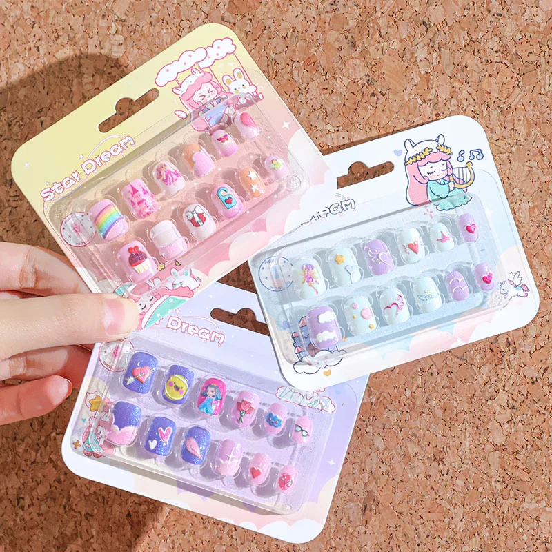 12pcs-Box-Children-Acrylic-Fake-Nails-Safe-Non-Toxic-Adhesive-Fake-Nail ...