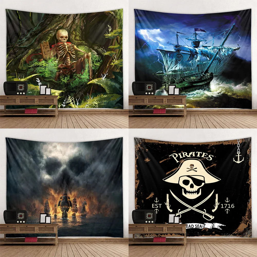 Retro-Pirate-Ship-Rune-Skull-Elephant-Tapestry-Hippie-Psychedelic ...