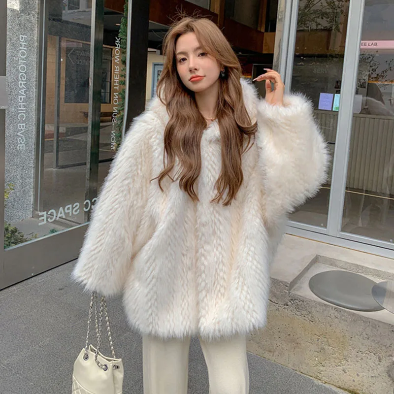 2026 Fashion White Fur Coat Women's Winter Soft Fluff Jacket Oversize ...